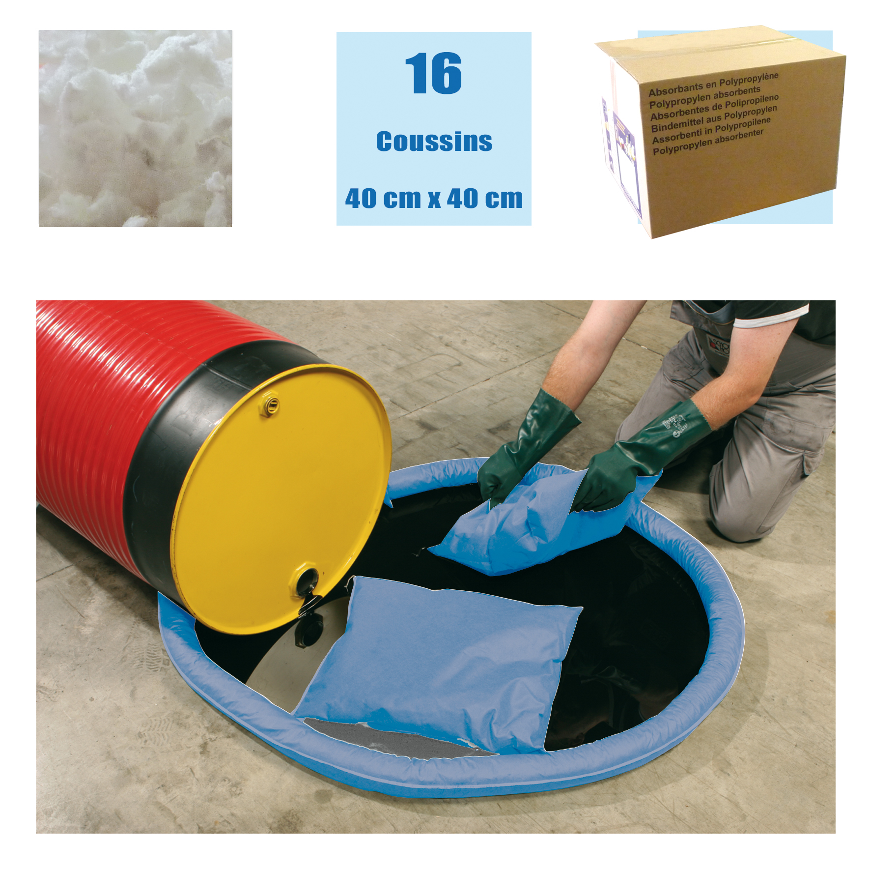 Coussin absorbant en flocons : 100 % polypropylène - RMV Environnement